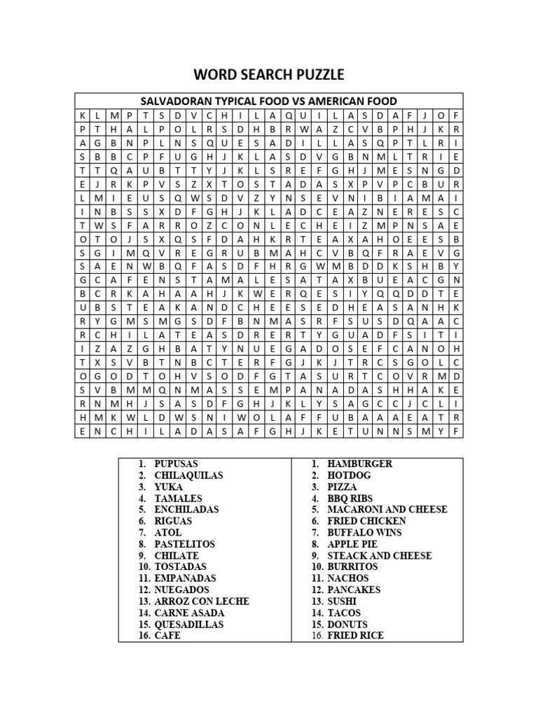 Food Word Search Puzzle Printable | PDF | Burrito | Mexican Cuisine