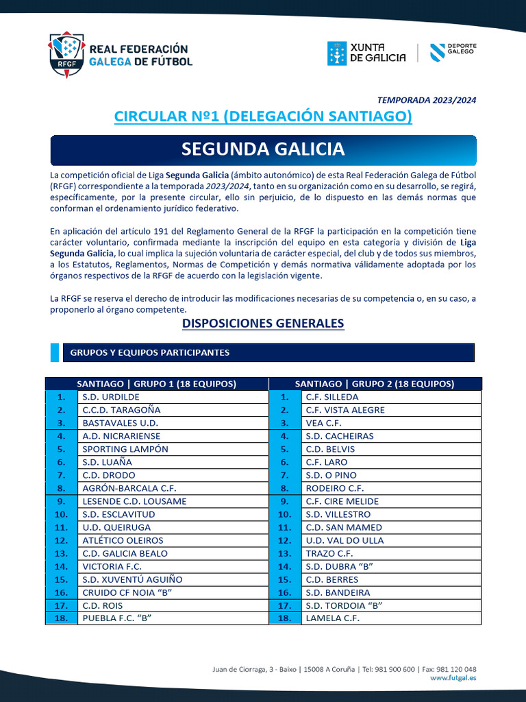 Circular N 1 SEGUNDA GALICIA Delegaci N de Santiago | PDF | la Liga ...