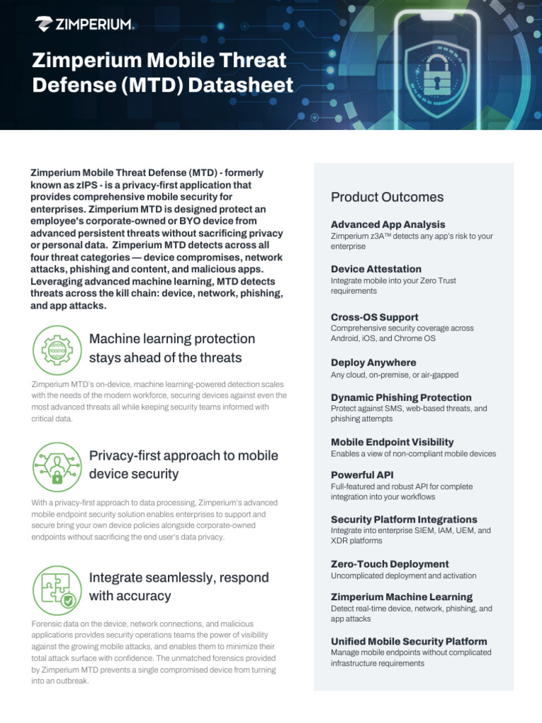 Zimperium Mobile Threat Defense Datasheet | PDF | Mobile App | Security