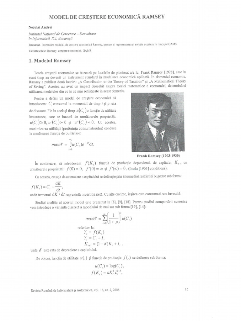 A Ramsey Growth Model | PDF