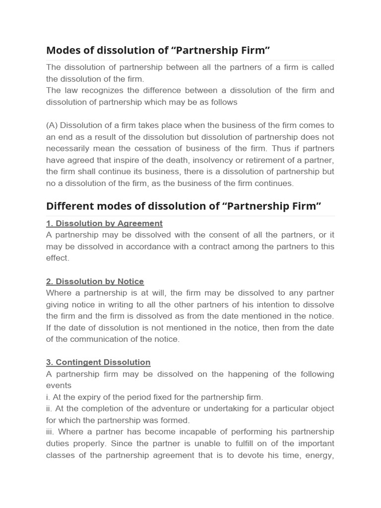 Modes of Partnership Dissolution | PDF | Partnership | Business