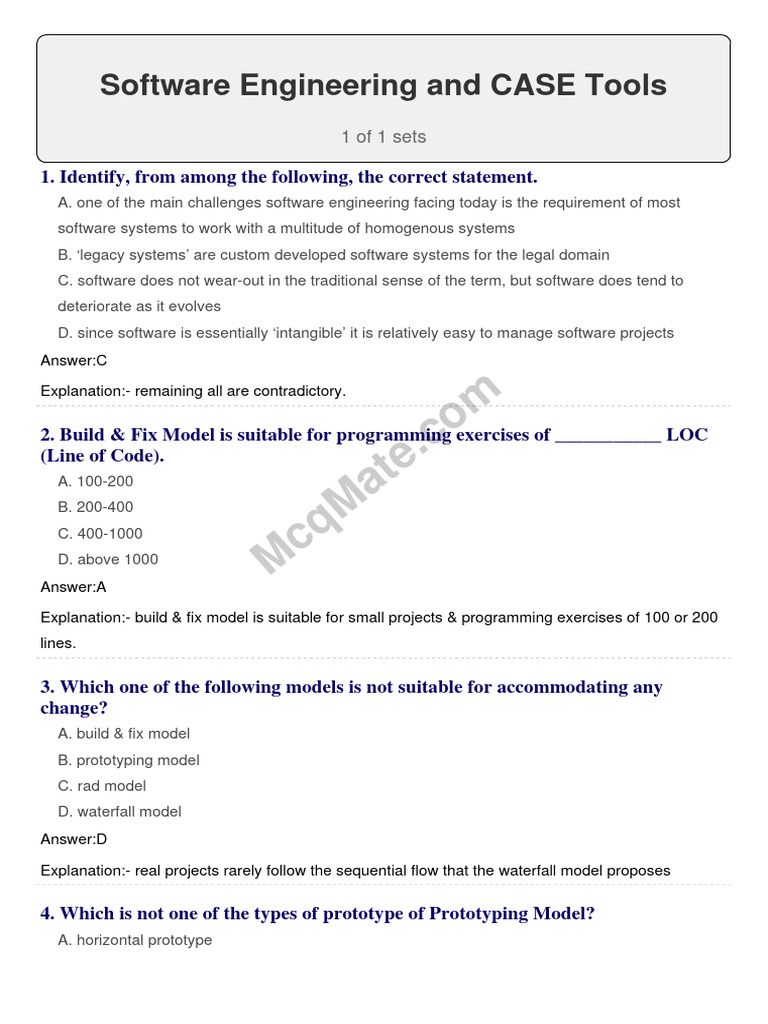 Software-Engineering-And-Case-Tools (Set 1) | PDF | Software | Software ...