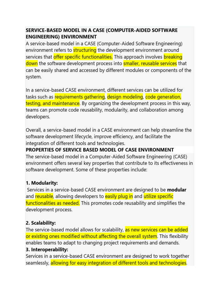 Service-Based Model in A Case (Computer-Aided Software Engineering) Environment | PDF | Service ...