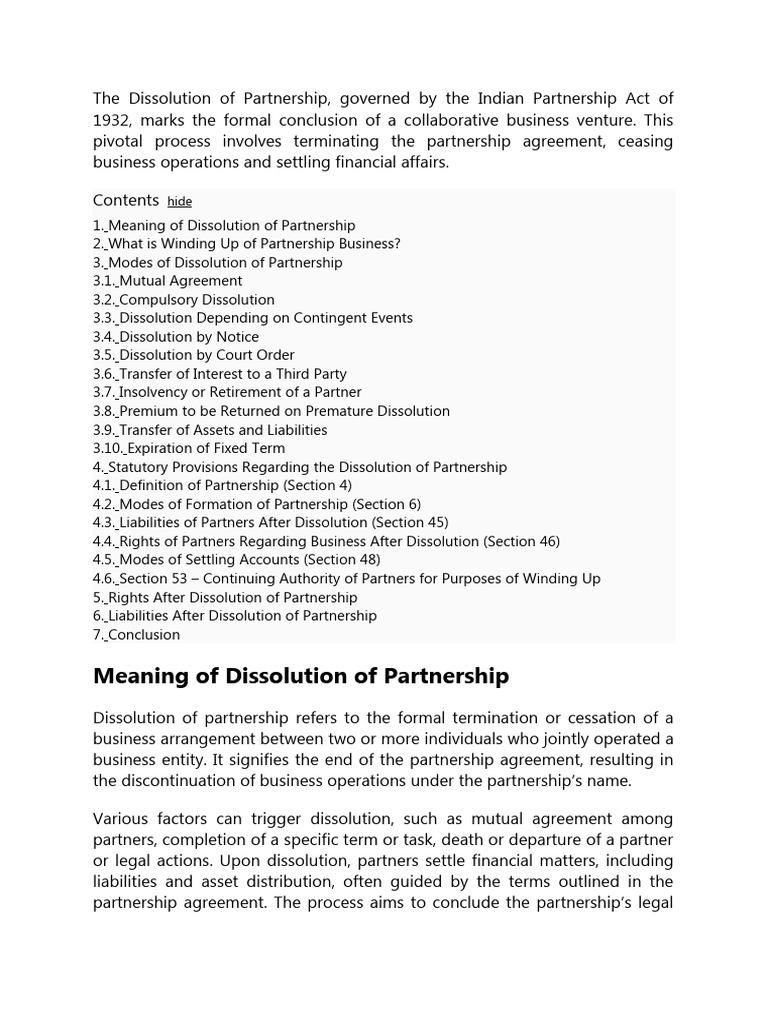 The Dissolution of Partnership | PDF | Partnership | Liquidation
