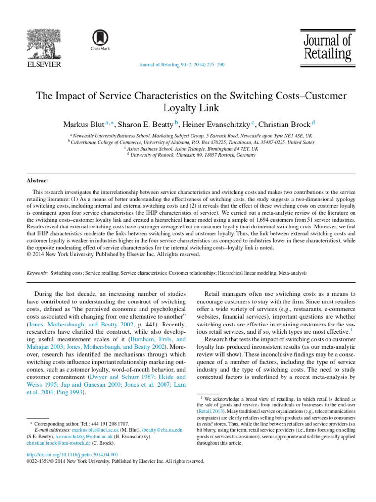 The Impact of Service Characteristics On The Switching Costs-Customer ...