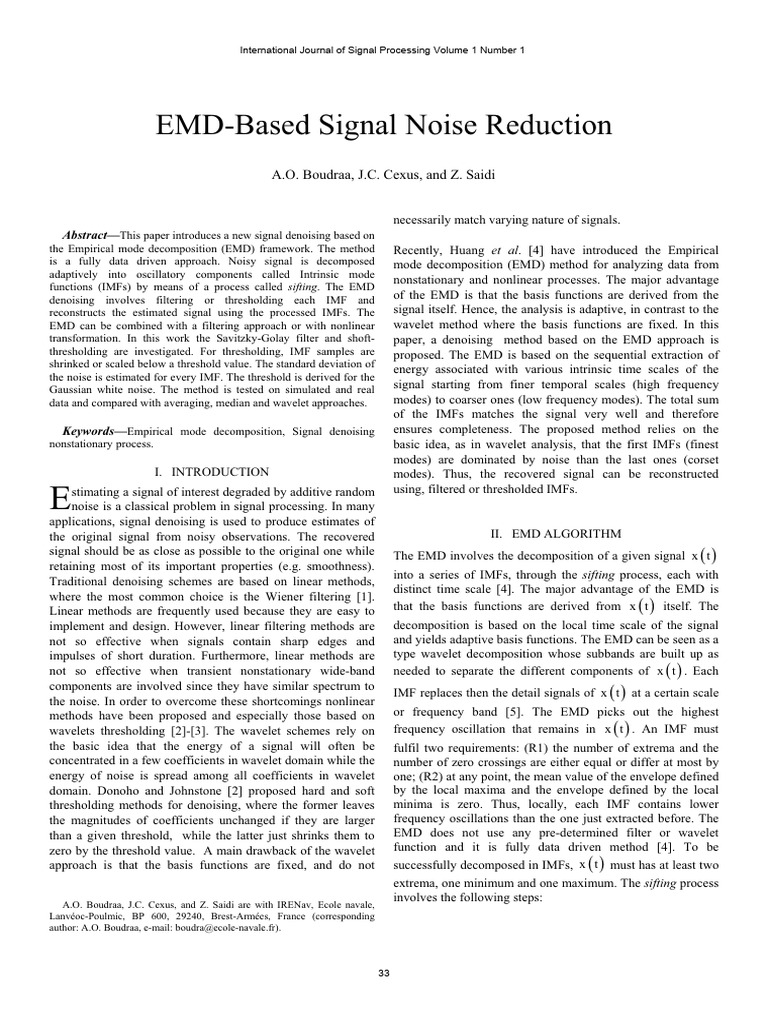 EMD-Based Signal Noise Reduction | PDF | Applied Mathematics | Algorithms
