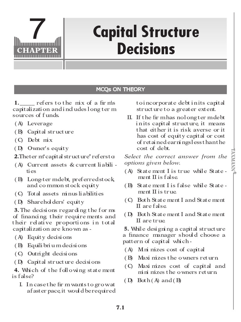 Capital Structure ch-7 | PDF