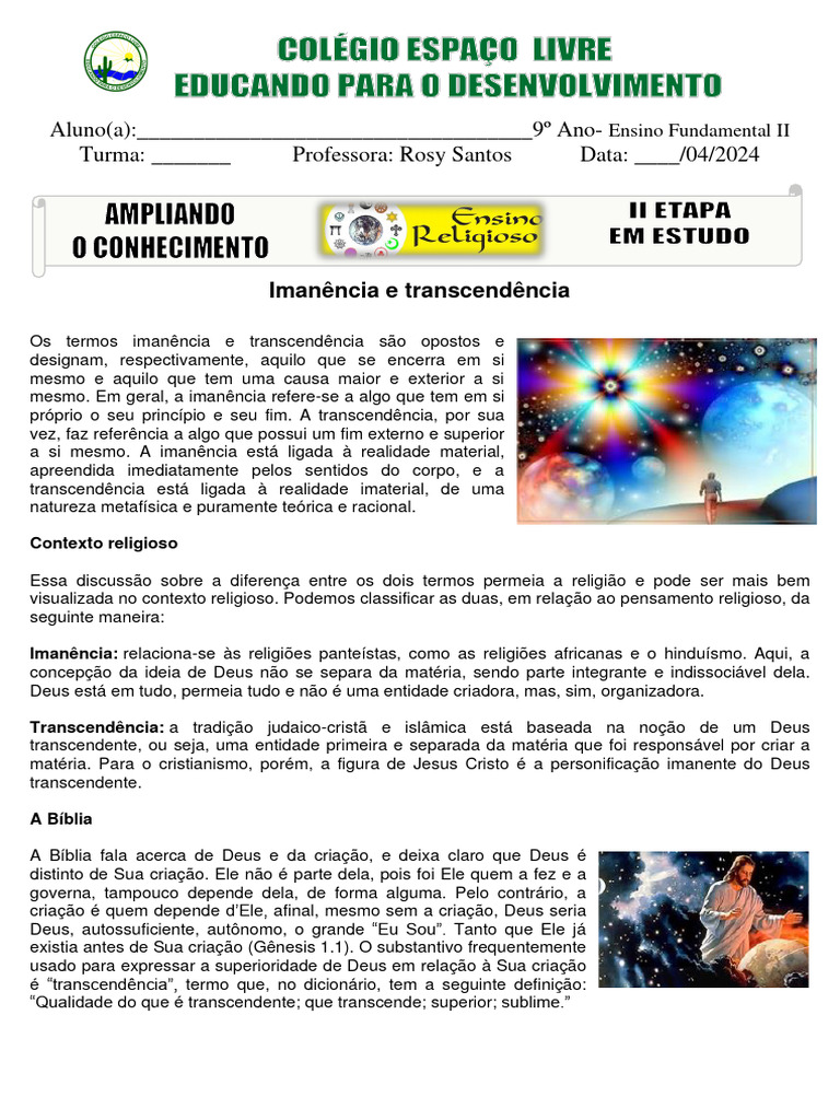 Imanência e Transcendência Religiosa | PDF | Transcendência (religião ...