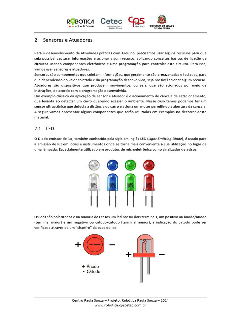 Aula02 SensoresAtuadores Parte1 | PDF | Diodo emissor de luz | Resistor