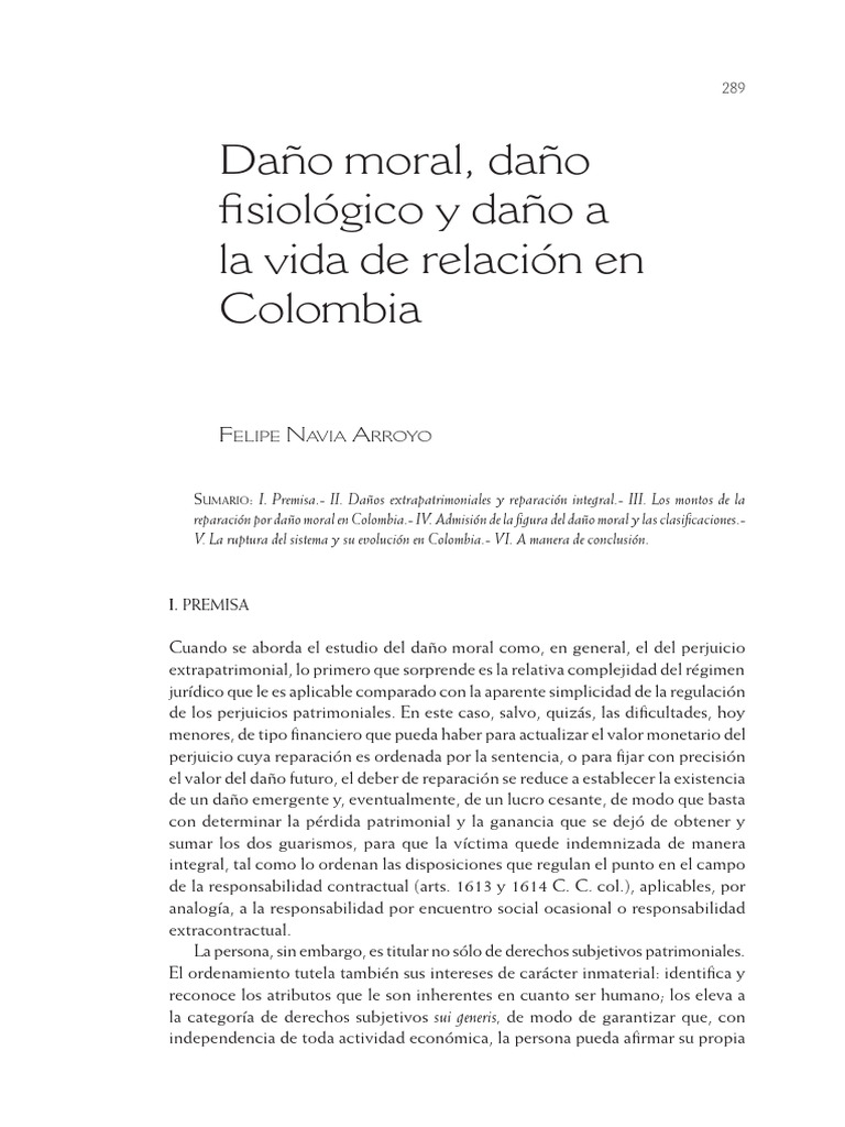 Felipe Navia Arroyo - Daño Moral, Daño Fisiológico y Daño A La Vida de Relación en Colombia - RV ...