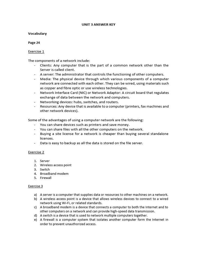 Unit 3 Answer Key Correct | PDF | Computer Network | Network Switch