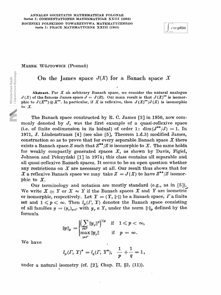 On The James Space J X For A Banach | PDF | Banach Space | Mathematical Analysis