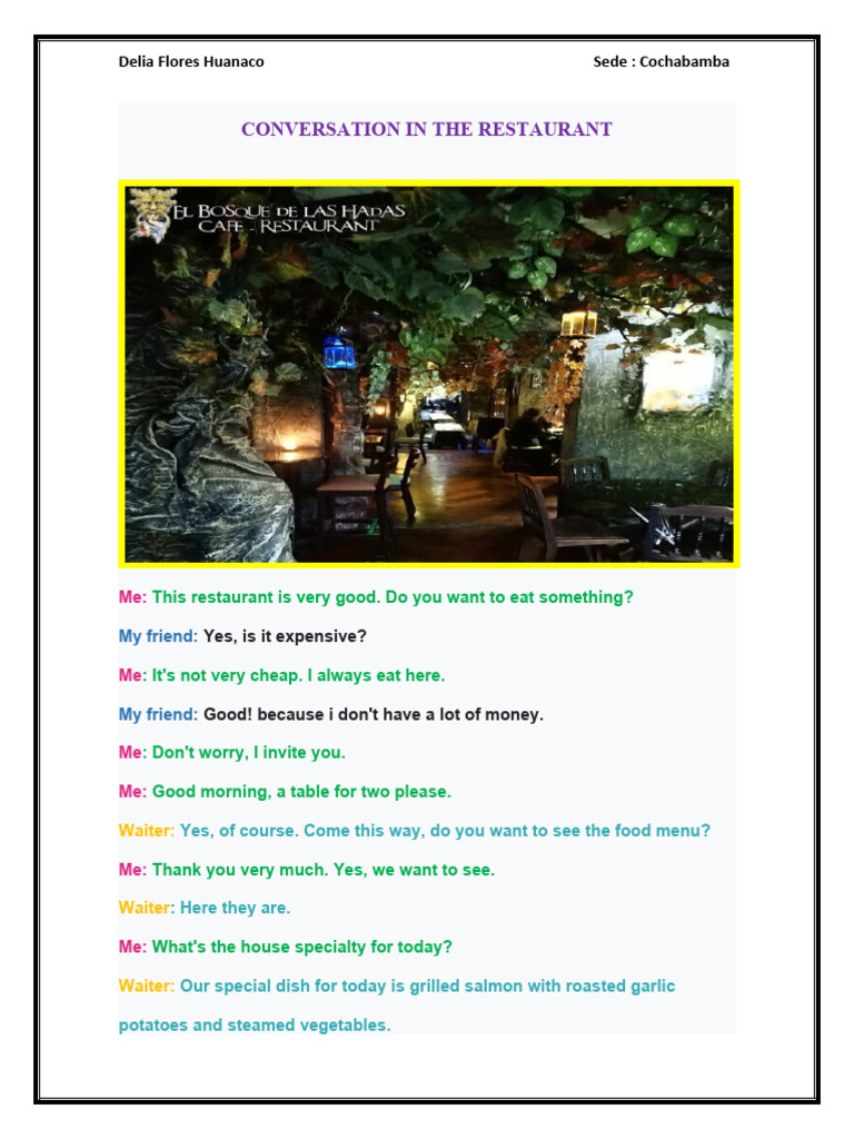 Restaurant Conversation in Cochabamba | PDF