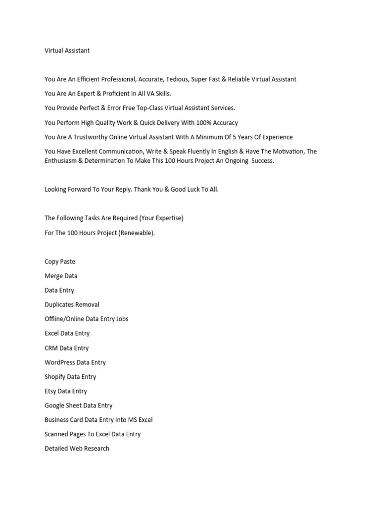 Virtual Assistant | PDF | Career & Growth