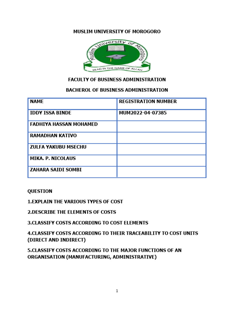 Muslim University of Morogoro - 090058 | PDF | Marginal Cost | Cost