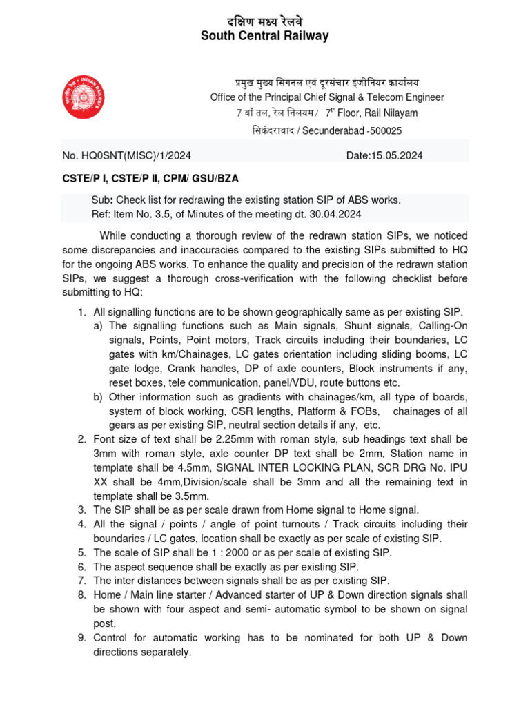 15052024_Checklist for Redrawing of SIP | PDF | Rail Transport