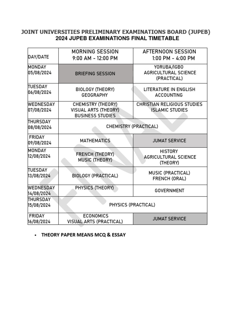 2024 EXAMINATION TIMETABLE - FINAL | PDF