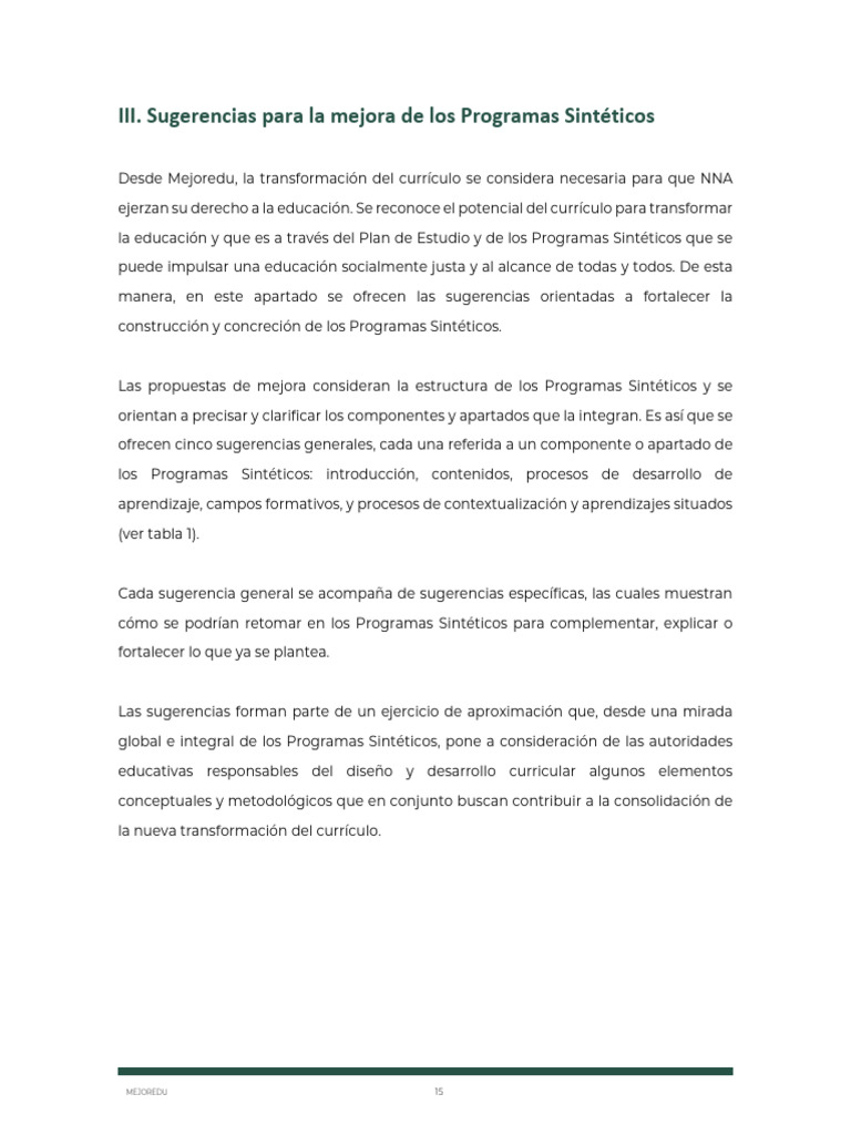 Sugerencia para La Mejora de Los Programas Sinteticos | PDF | Plan de ...