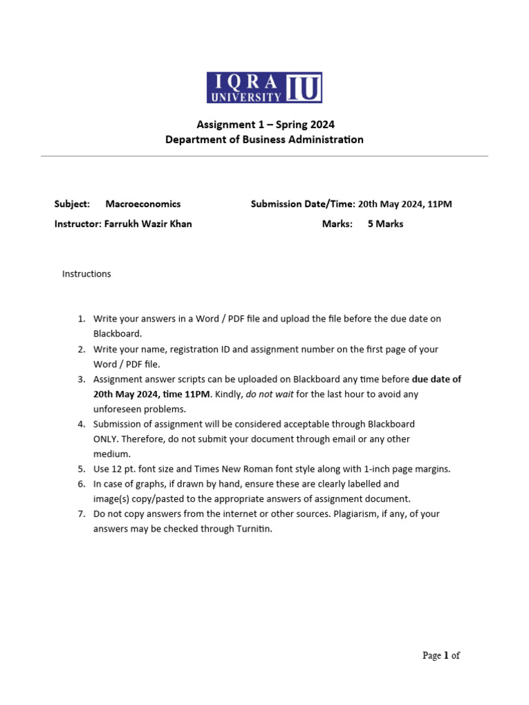 Macroeconomics Assignment - Spring24 | PDF | Economics | Macroeconomics Macroeconomics Assignment - Spring24 | PDF | Economics | Macroeconomics