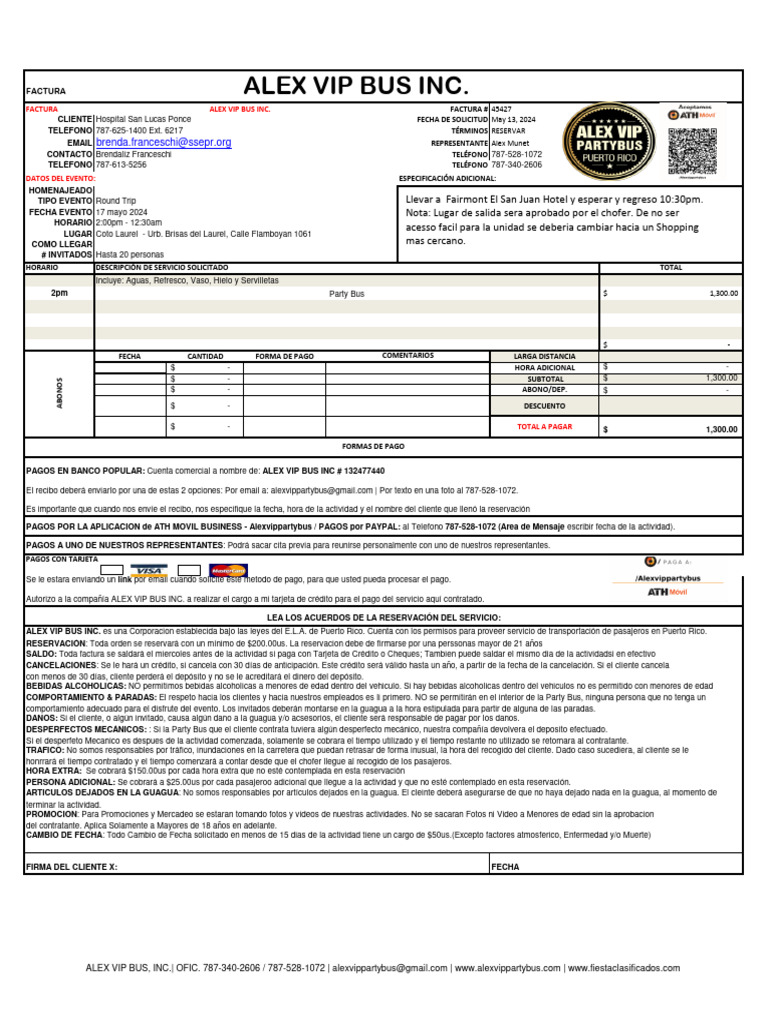 17 Mayo 24 Round Trip Ponce 20pers 2pm ALEX VIP PARTY BUS | Descargar ...