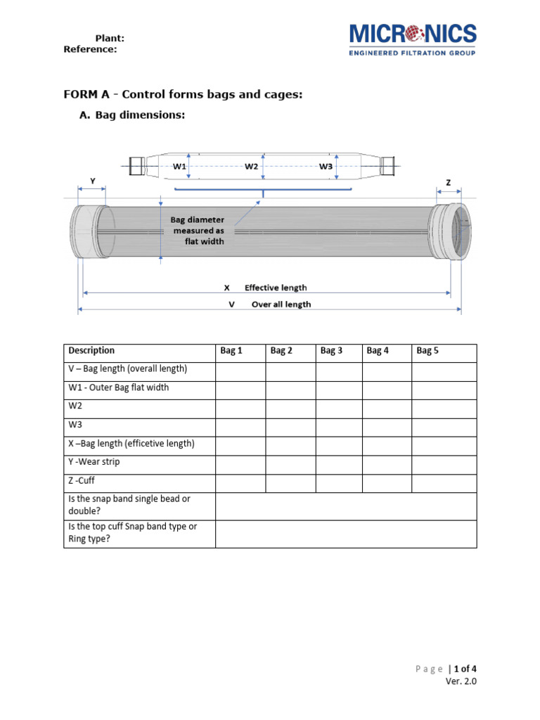 Bag and Cage data - Form A | PDF | Pipe (Fluid Conveyance)