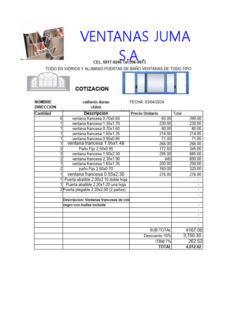 Cotización Ventanas | PDF