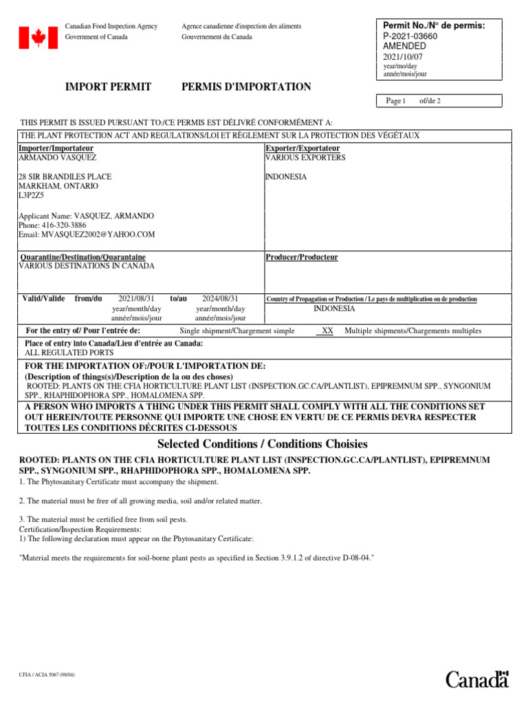 CFIA - ACIA #15631894 v1 NCP PLANT P 2021 03660 | PDF | Finance & Money ...