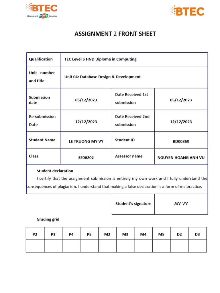 7400 - BD00359 - Se06202 - Asm2 - Le Truong My Vy | PDF | Databases ...