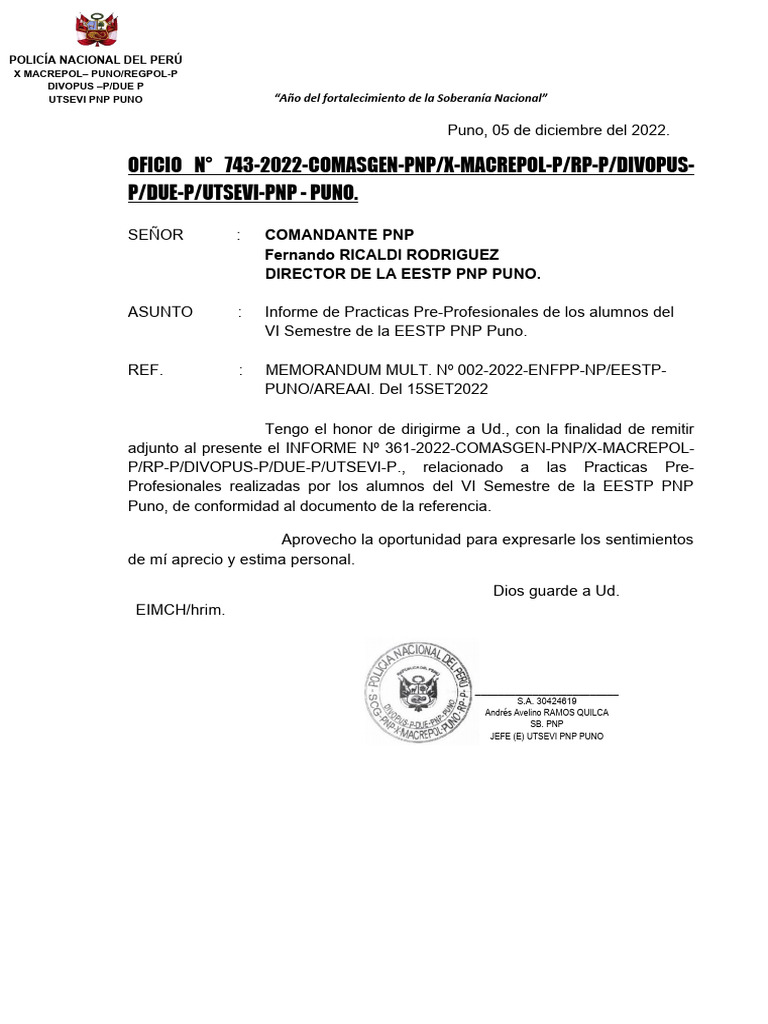 Oficio Remite Informe | PDF | Comunidad andina | Accion legal