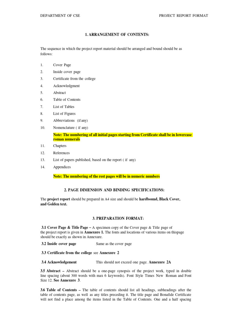 FORMATTING GUIDELINES FOR PROJECT REPORT | PDF | Times New Roman | Printing