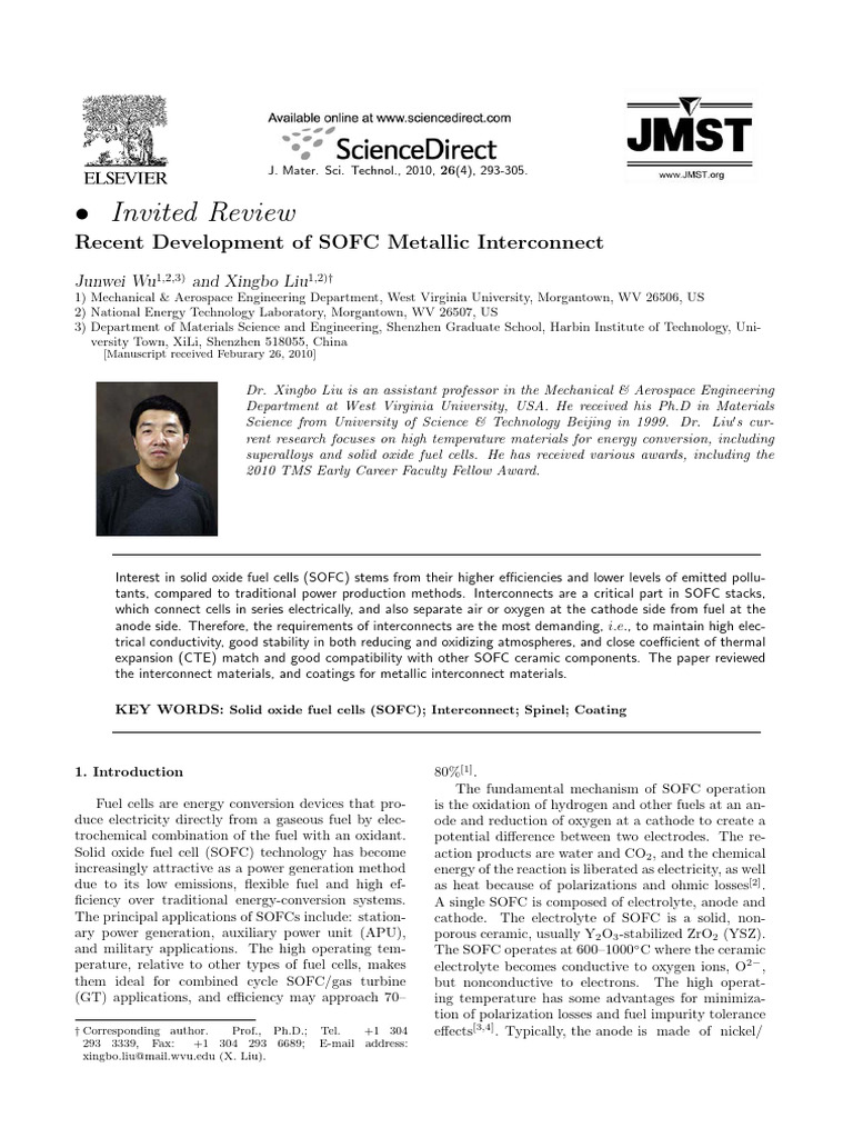 Recent Development of SOFC Metallic Interconnect | PDF | Solid Oxide Fuel Cell | Fuel Cell
