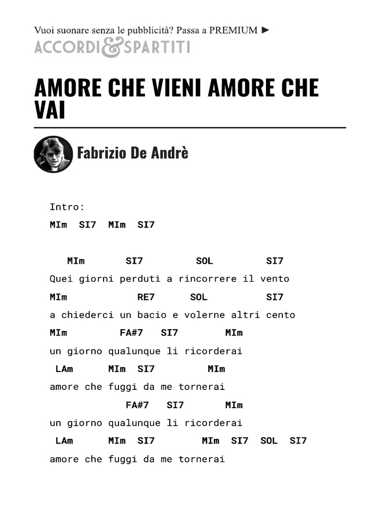 Amore Che Vieni Amore Che Vai | PDF