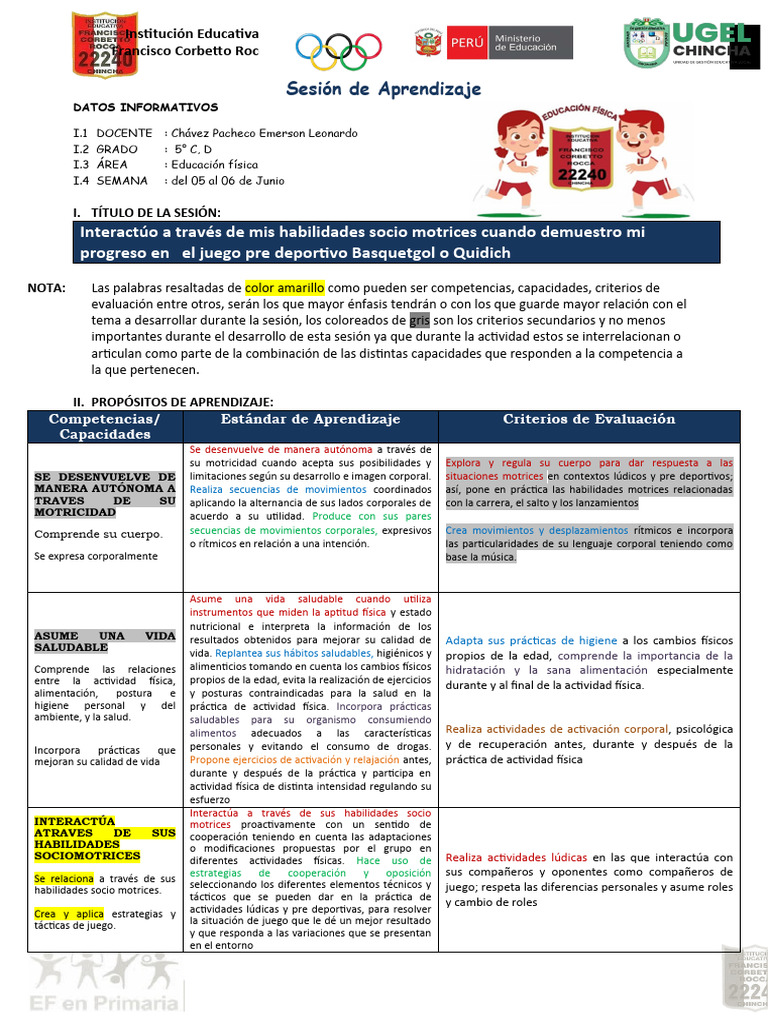 5° Grado SESION DE APRENDIZAJE #01 | Descargar gratis PDF | Aprendizaje | Evaluación