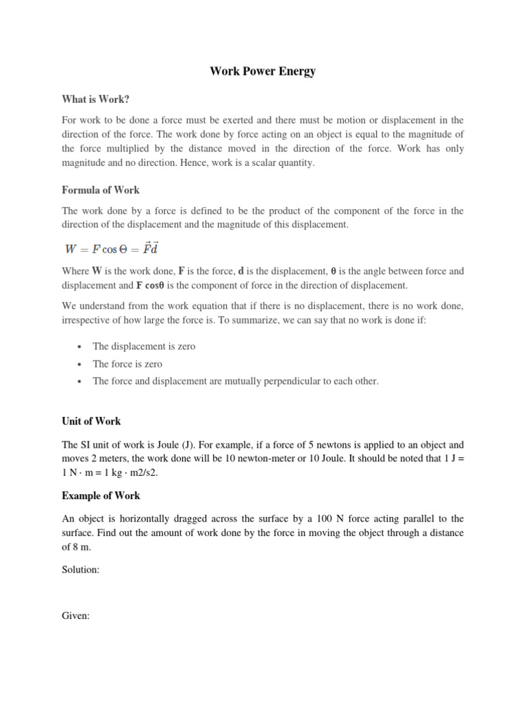 Work Power Energy | PDF | Potential Energy | Force