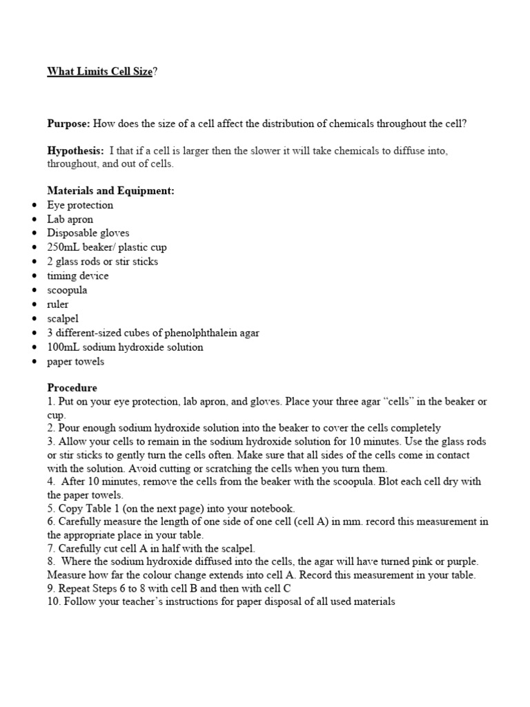 what limits cell size | PDF | Diffusion | Physical Chemistry
