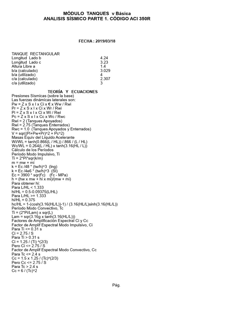 Módulo Tanques V Básica Analisis Sísmico Parte 1. Código Aci 350R | PDF | Ciencia y matemáticas ...