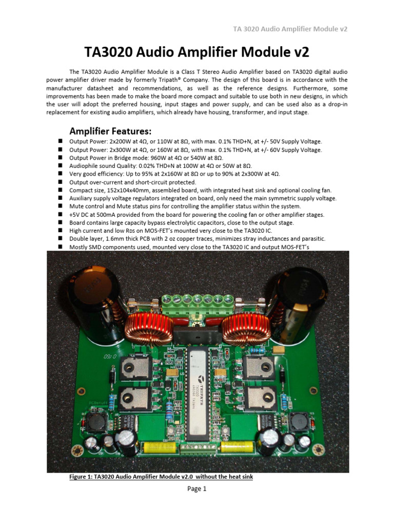 TA3020 Audio Amplifier Module v2 | PDF | Amplifier | Field Effect Transistor