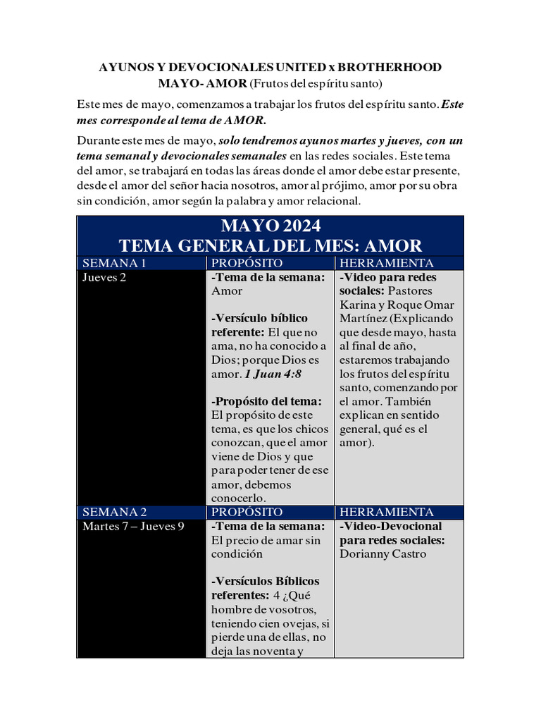 Mayo - Amor Brotherhood X United Ayunos y Devocionales | PDF | Amor