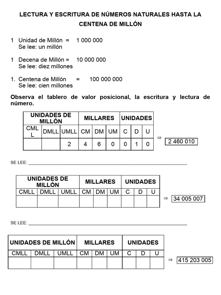 NUMEROS HASTA LA CENTENA DEL MILLAR | PDF | Números | Objetos matemáticos