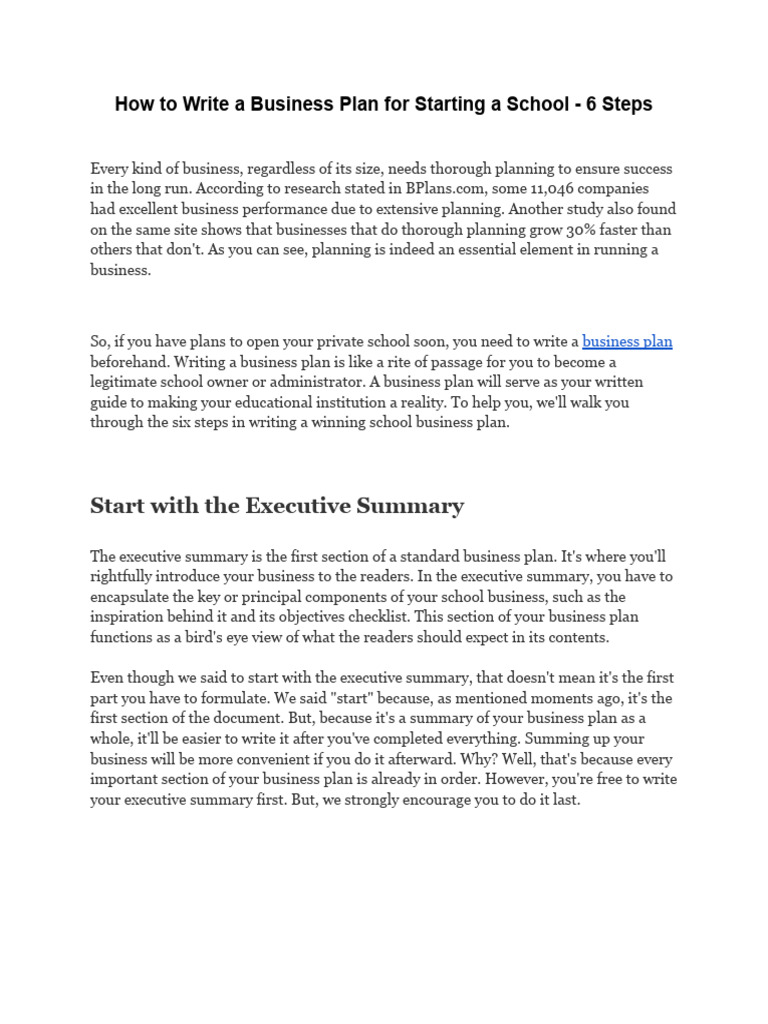 How to Write a Business Plan for Starting a School - 6 Steps | Download ...