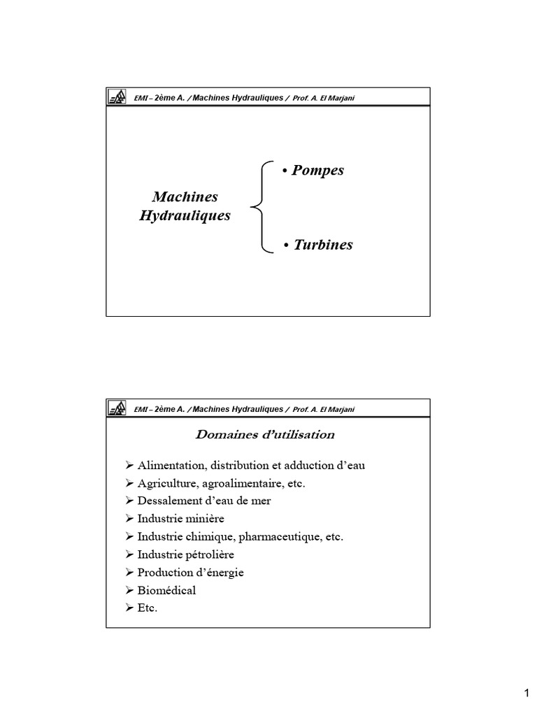 Machines Hydrauliques : Pompes et Turbines | PDF | Pompe | Dynamique ...