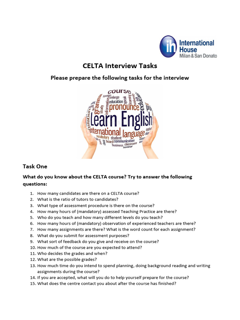 CELTA Interview Tasks (updated version) | PDF
