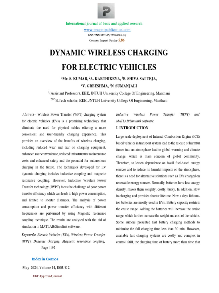 DYNAMIC WIRELESS CHARGING FOR ELECTRIC VEHICLES | PDF | Inductor | Electric Vehicle
