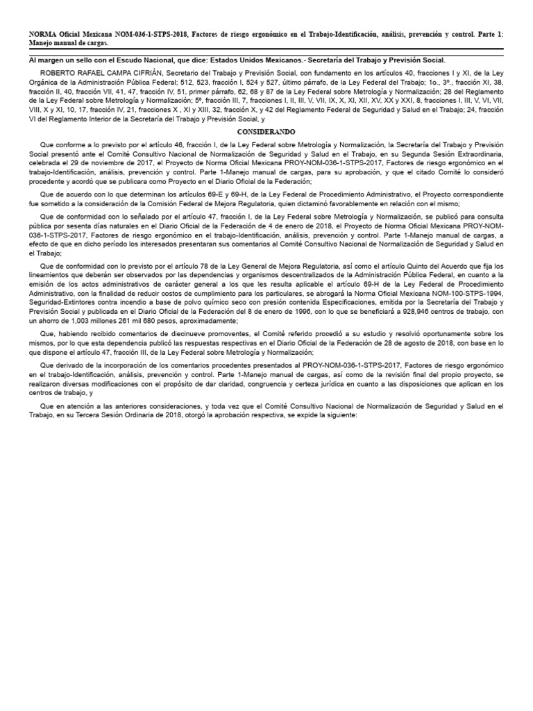 NORMA Oficial Mexicana NOM-036-1-STPS-2018, Factores de riesgo ... NORMA Oficial Mexicana NOM-036-1-STPS-2018, Factores de riesgo ...