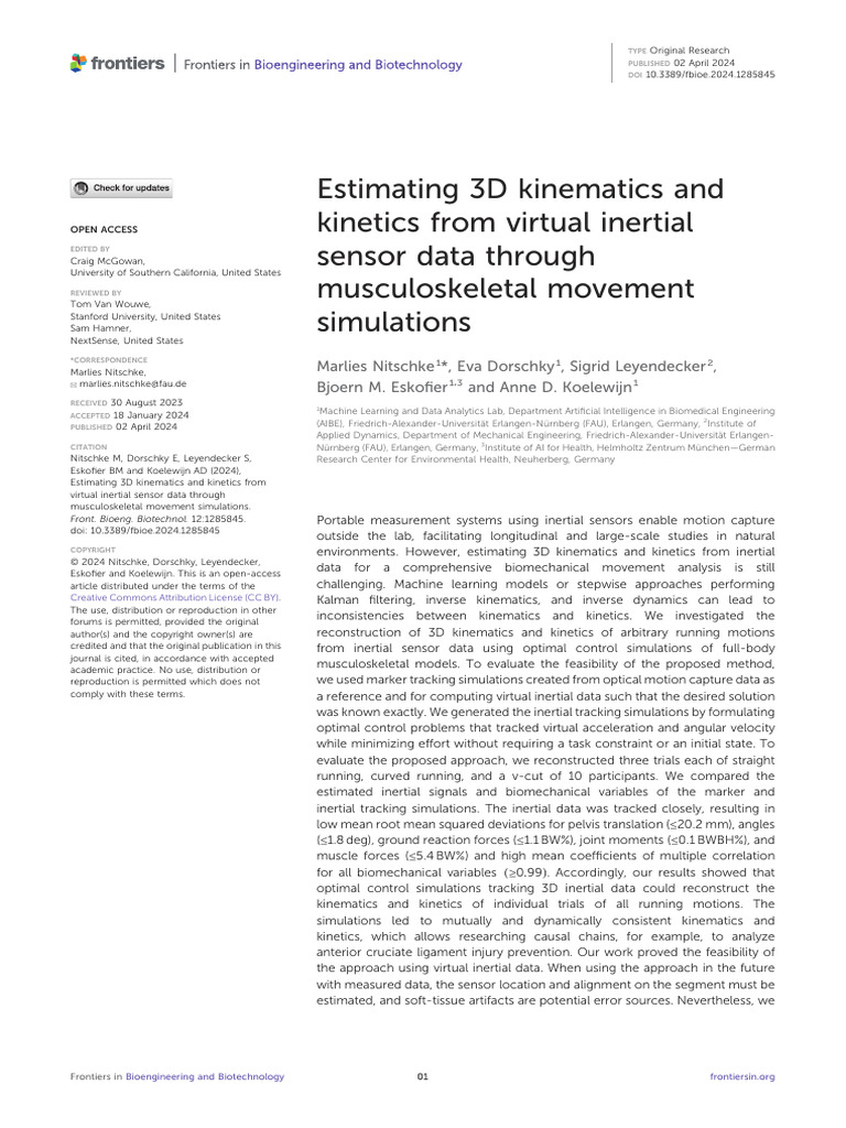 Fbioe 12 1285845 | PDF | Inertial Navigation System | Acceleration