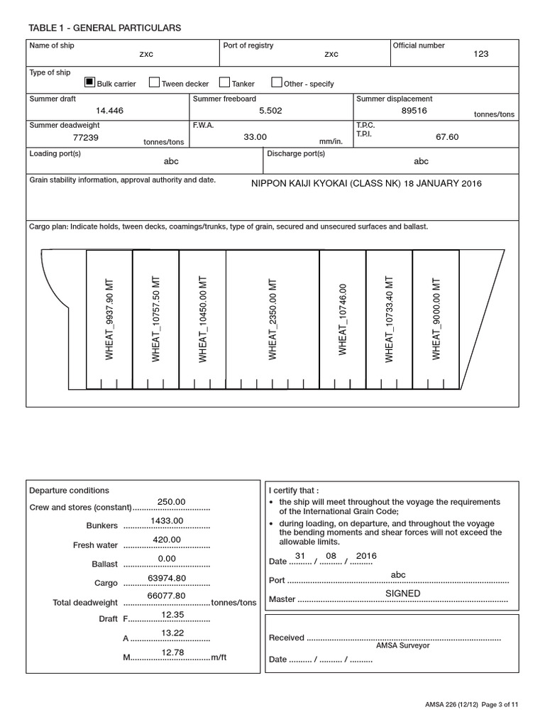 amsa226 Fillable example 1 | Download Free PDF | Ton | Ships