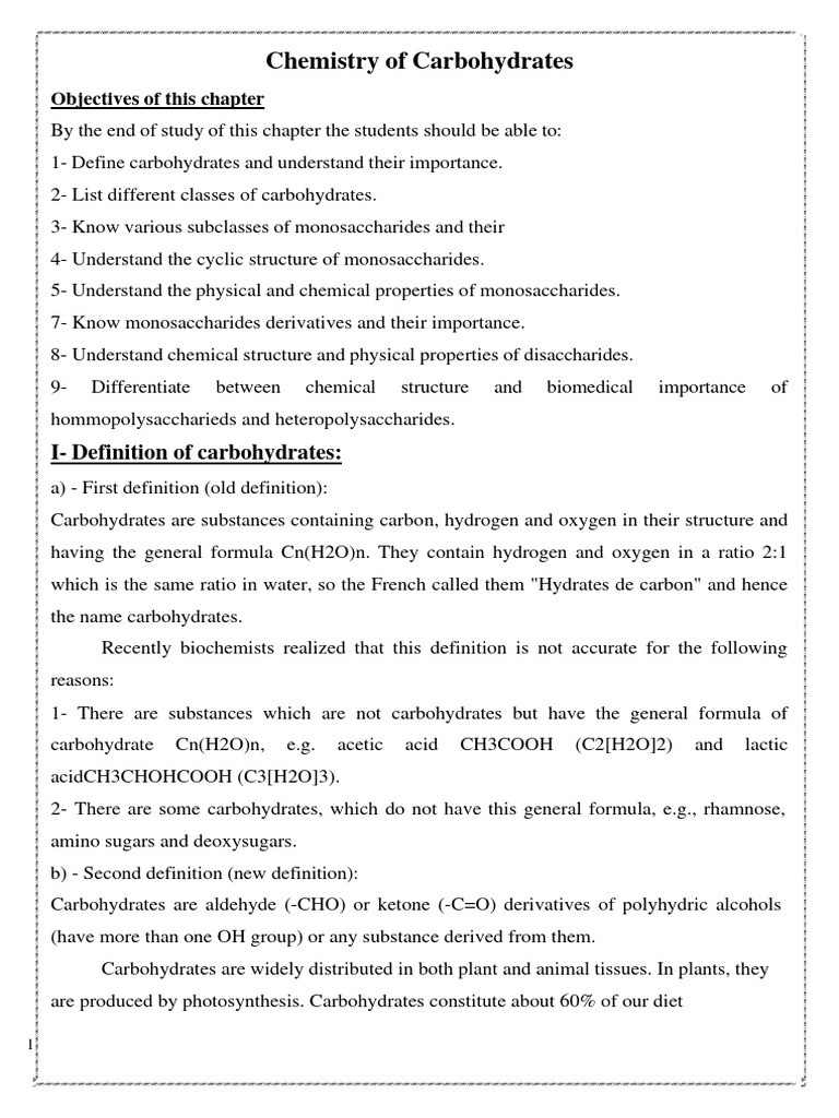 Chemistry of Carbohydrates: Objectives of This Chapter | PDF ...