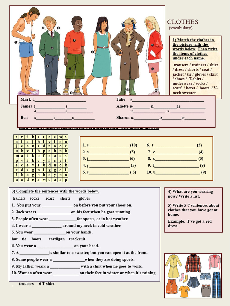 Clothes Vocabulary Oneonone Activities Picture Description Exercises ...