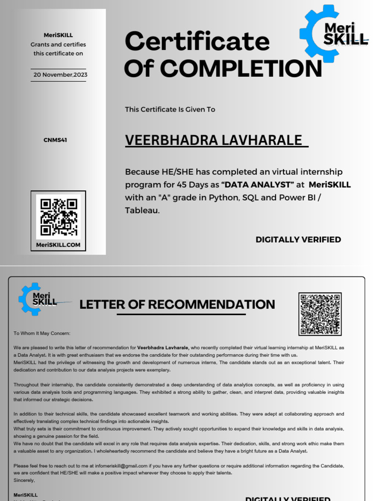 Certificate MeriSkill | PDF | Data Analysis | Data