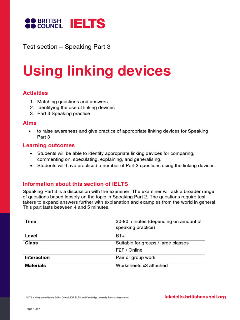 Speaking Part 3 Using Linking Devices | Download Free PDF | International English Language ...